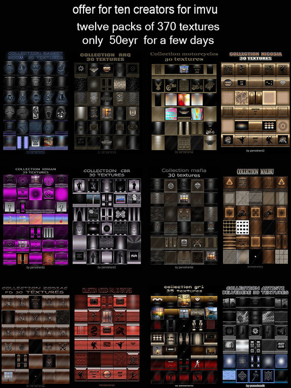twelve packs of 370 textures for imvu today offer - panoshard2 textures ...