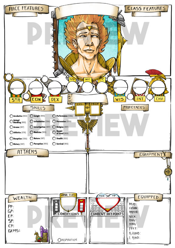 Character sheet - Armor Paladinwarrior - color wportrait ...