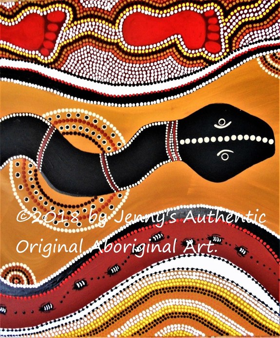 Jennys Authentic Aboriginal Art Authentic ABORIGINAL oil on canvas PRINT RAINBOW SERPENT Limited