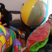 Blowing up beachballs - julielooner. In this video Ary and Mya blow by mouth 2 big 48 inches