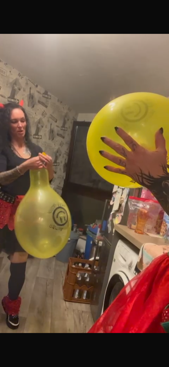 B2p‘s in the kitchen - Starloons. Two girls blow to pop balloons in the ...