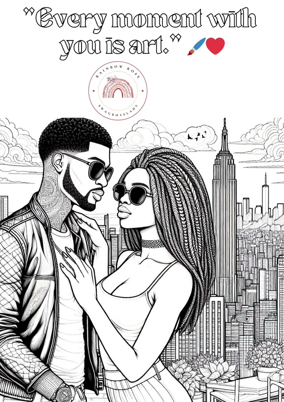 Date Night Bundle (Line Art) Coloring Pages - Rainbow Rose. Urban Love ...