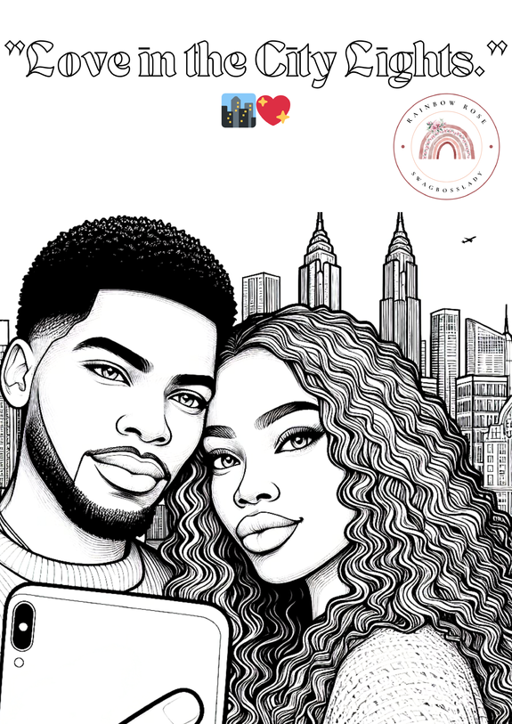 Date Night Bundle (Line Art) Coloring Pages - Rainbow Rose. Urban Love ...